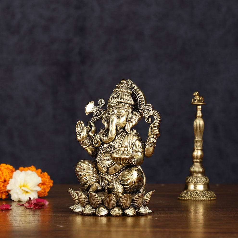 Brass Superfine Intricately Carved Small Right trunk Ganesha Idol - 5 ...