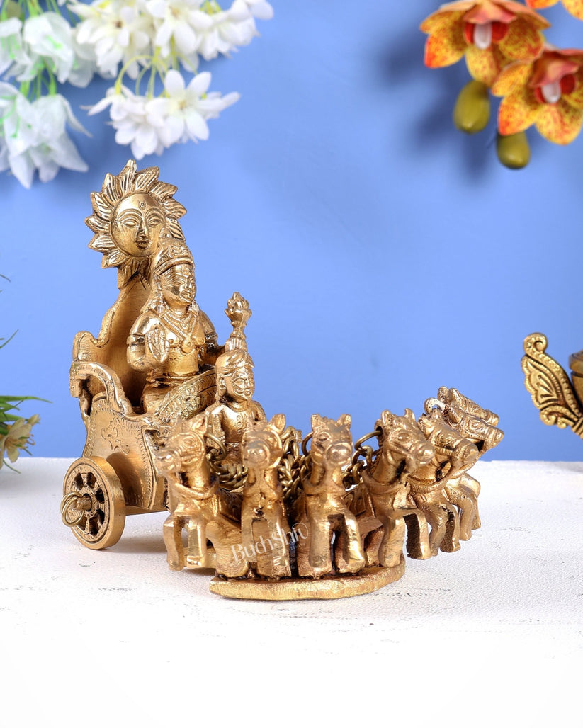 Brass Surya Dev Rath with Seven Horses Statue 7 inch – Budhshiv.com