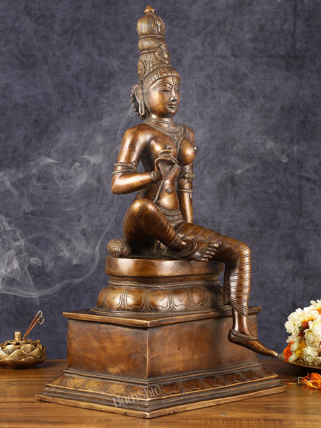 Buy Chola Style Brass Seated Parvati Uma Devi Sculpture | Height: 20.5 ...