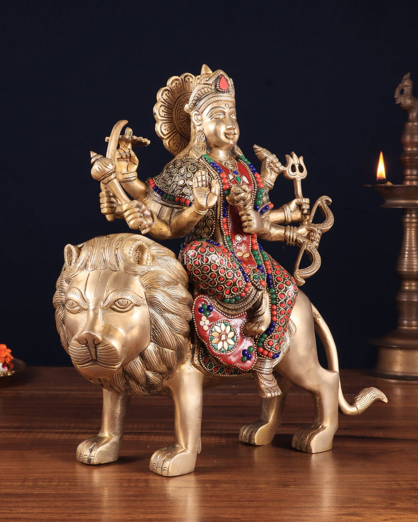 Buy Elegant Brass Durga Mata sherawali ma Statue 12 Inch | durga ma ...