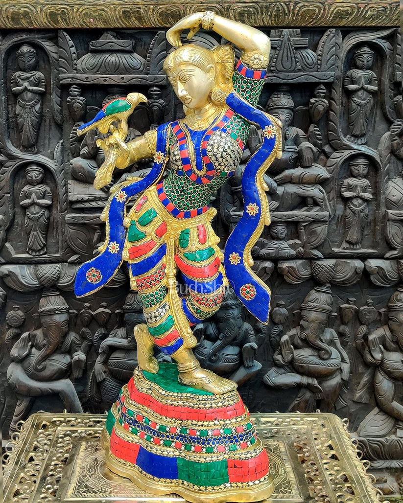 Buy Exquisite Brass Dancing Lady with Parrot Applying Sindoor - 24 Inch ...