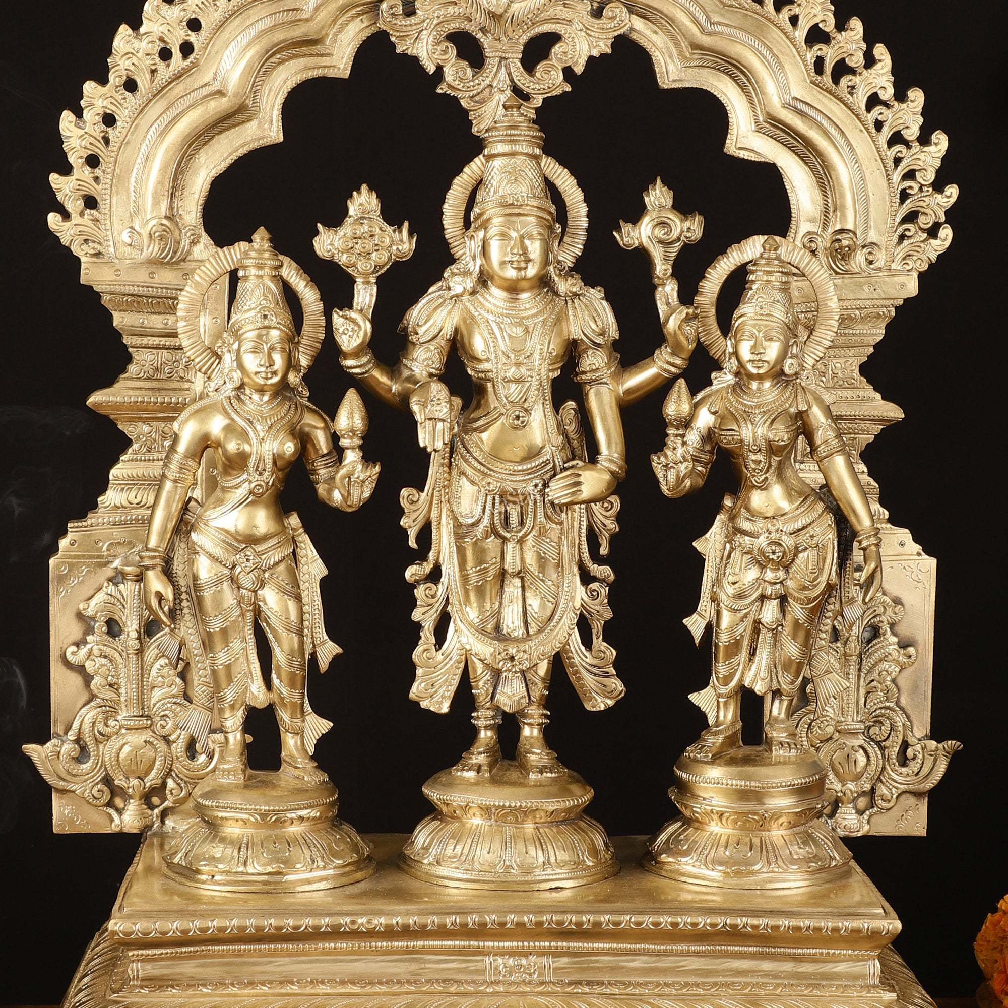Buy Exquisite Pure Bronze Tirupati Balaji with Bhudevi and Sridevi ...