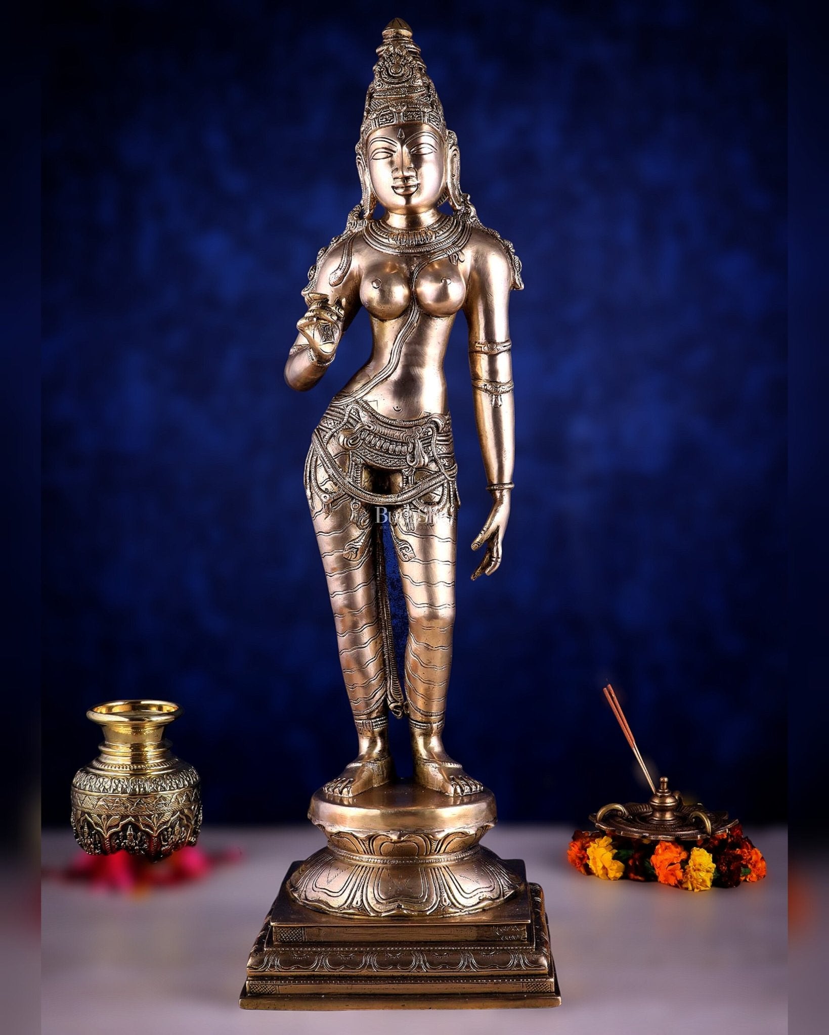 Buy Goddess Parvati Standing Brass Sculpture – 27" Height - Budhshiv.com
