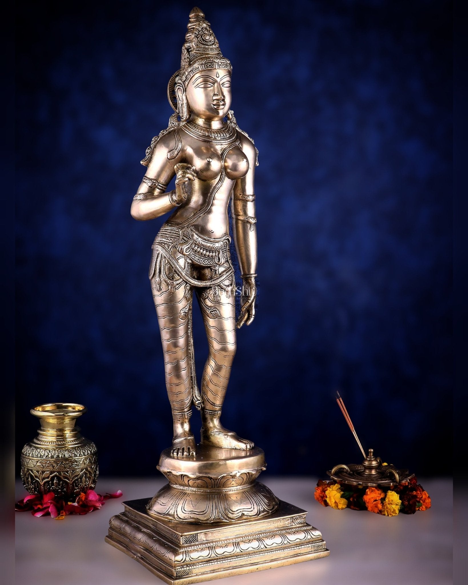 Buy Goddess Parvati Standing Brass Sculpture – 27" Height - Budhshiv.com
