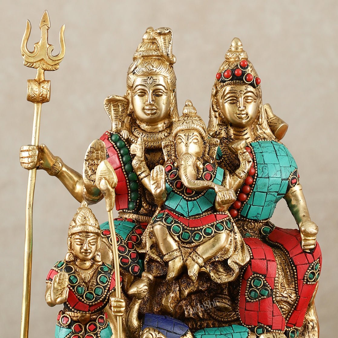 Handcrafted Brass Lord Shiva Parivaar Idol stonework 9.5 inches ...
