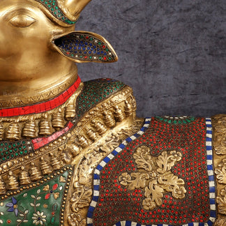 Handcrafted Brass Nandi Bull Statue with Stonework | 21x35x15 Inch ...