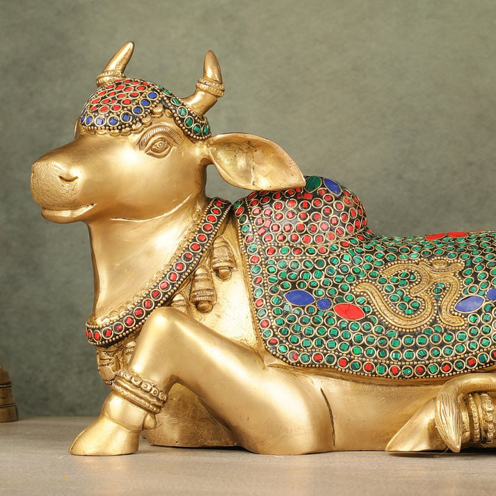 Handcrafted Brass Nandi Statue - 13.5 inch wide – Budhshiv.com
