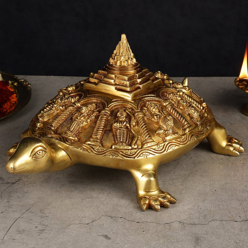 Handcrafted Brass Vishnu Dashavatar Statue with Shree Yantra on Tortoi ...