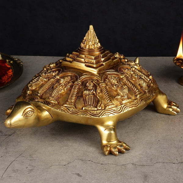 Handcrafted Brass Vishnu Dashavatar Statue with Shree Yantra on Tortoi ...