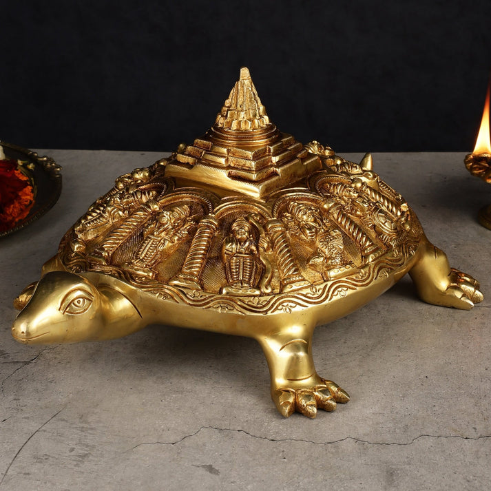 Handcrafted Brass Vishnu Dashavatar Statue with Shree Yantra on Tortoi ...