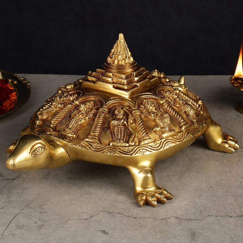 Buy Handcrafted Brass Vishnu Dashavatar Statue with Shree Yantra on ...