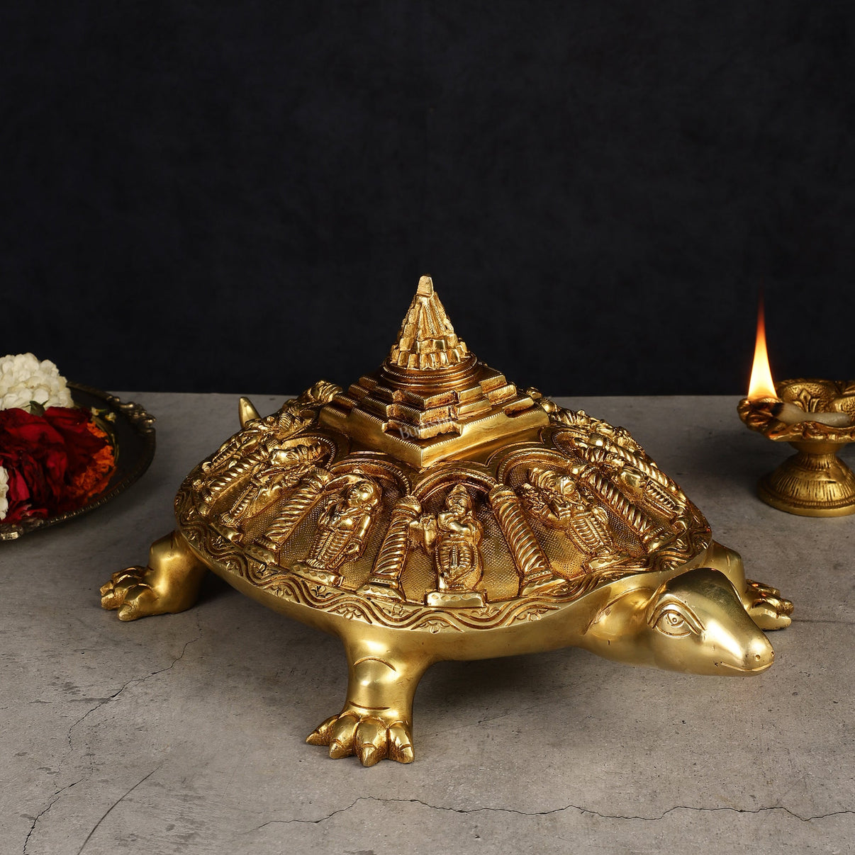 Handcrafted Brass Vishnu Dashavatar Statue with Shree Yantra on Tortoi ...