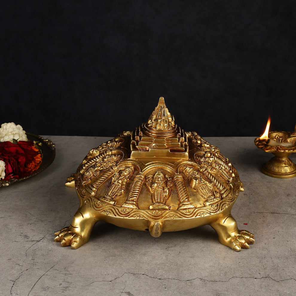 Handcrafted Brass Vishnu Dashavatar Statue with Shree Yantra on Tortoi ...