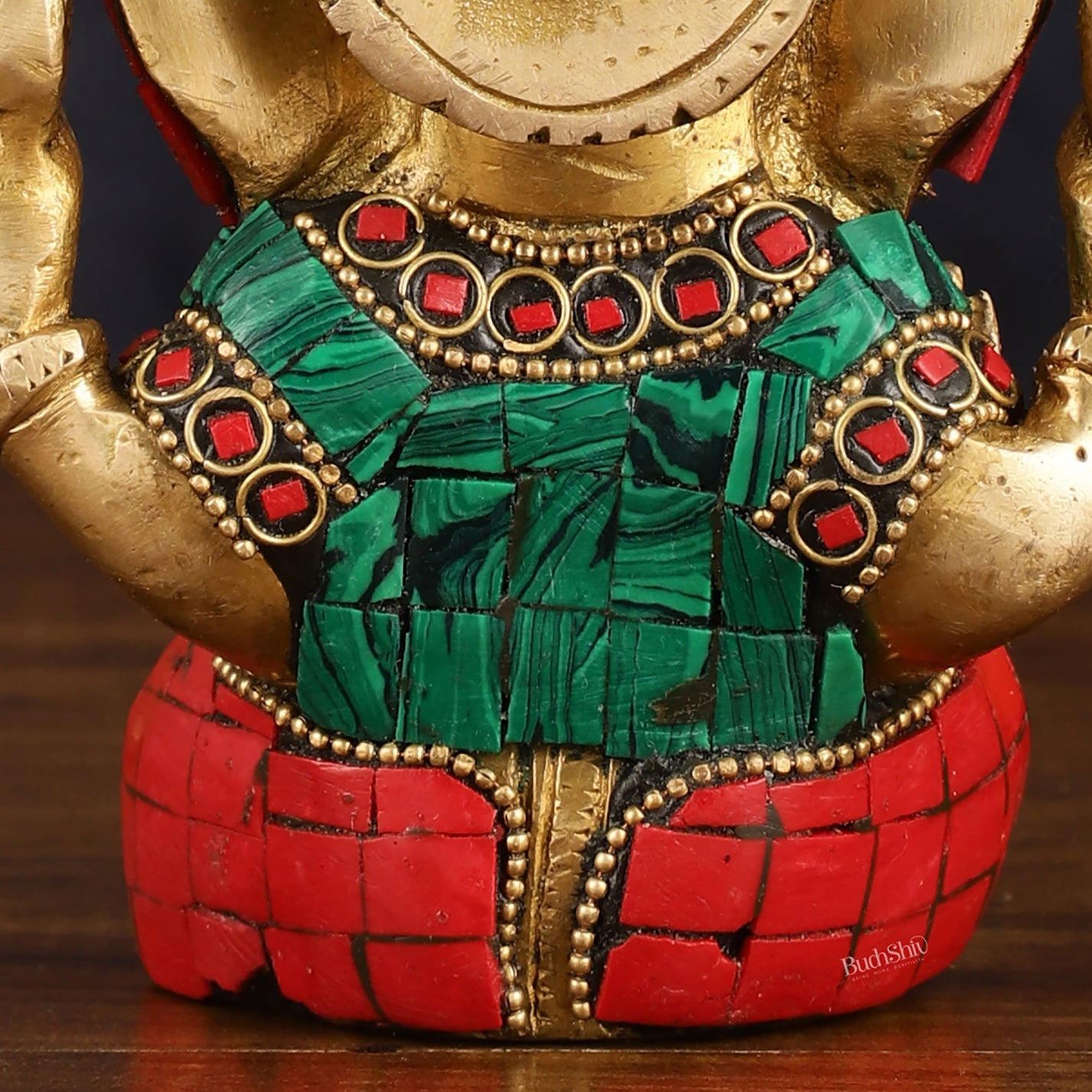 Buy Handcrafted Pure Brass Ganesha Idol with Red and Green Stone ...