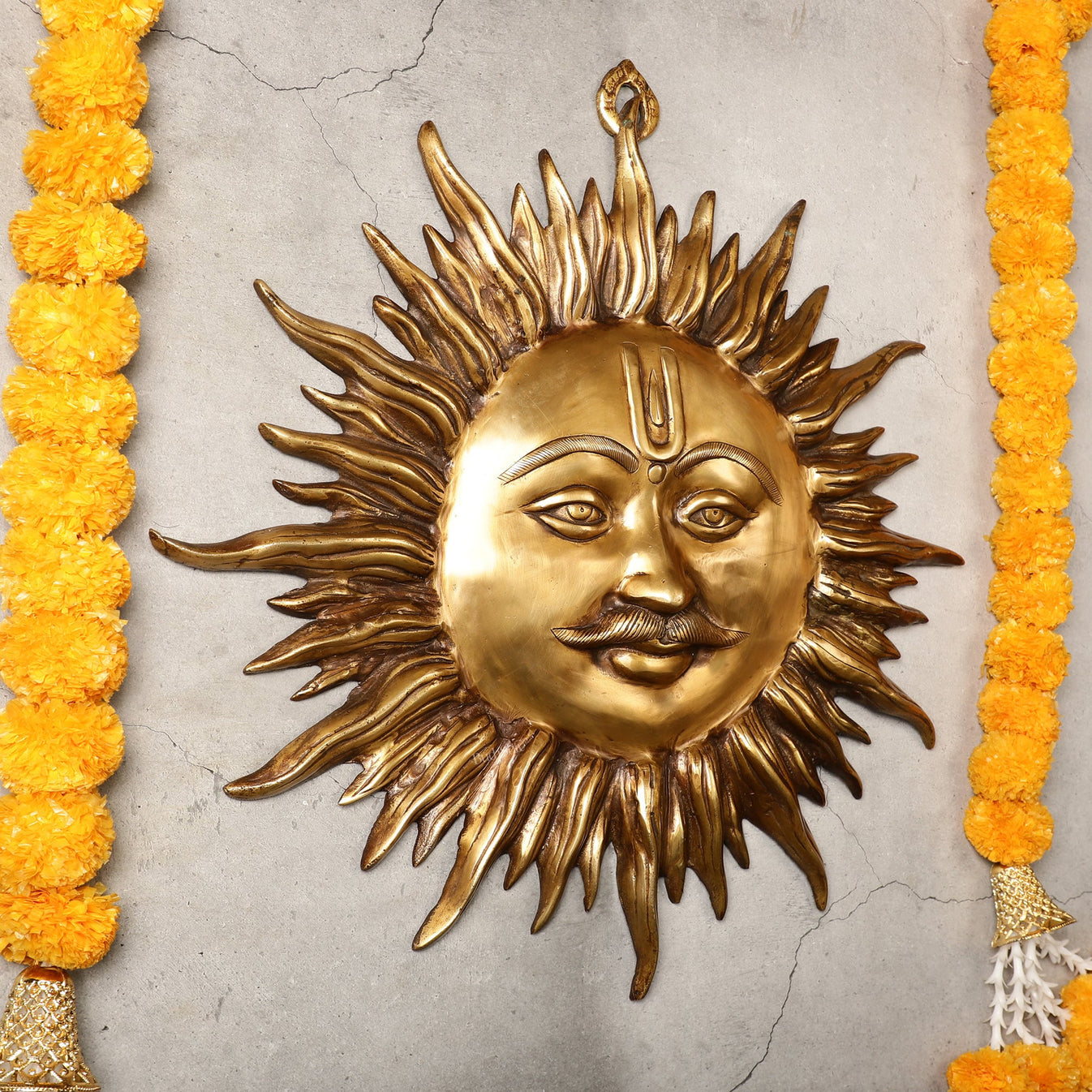 Large Surya Dev Vastu Wall Hanging - Pure Brass - 23" - Budhshiv.com