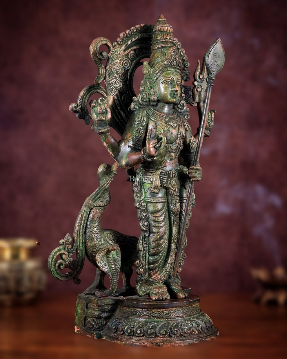 Buy Lord Murugan brass Statue - green patina finish 20 inch – Budhshiv.com