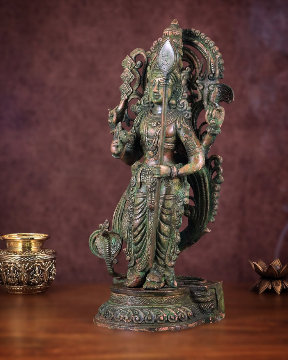 Buy Lord Murugan brass Statue - green patina finish 20 inch – Budhshiv.com