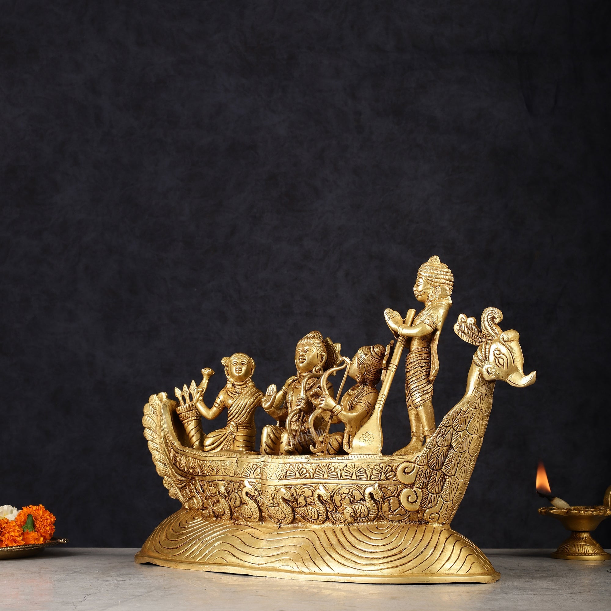 Buy Lord Rama, Sita, and Lakshmana Statue with Kewat on boat brass ...