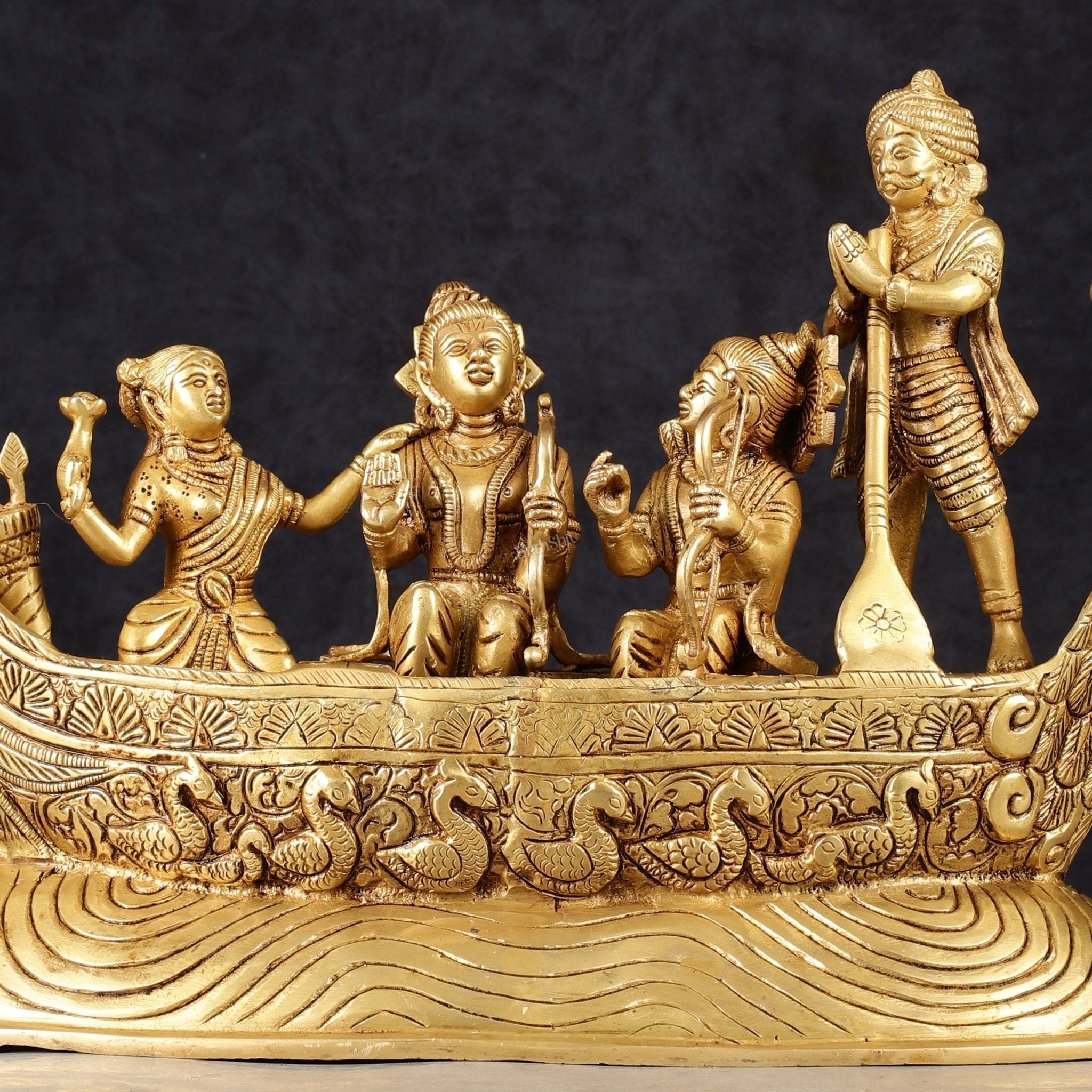 Buy Lord Rama, Sita, and Lakshmana Statue with Kewat on boat brass ...