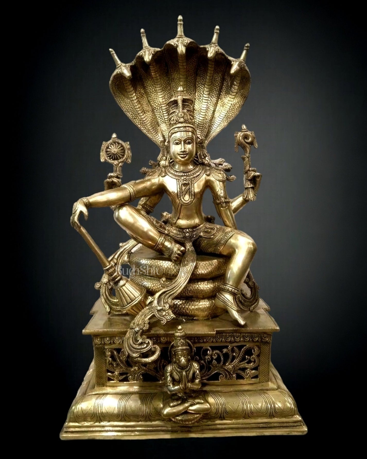 Buy Lord Vishnu seated on sheshanaaga Majestic Brass Statue 30 ...