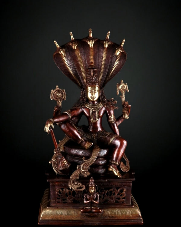 Buy Lord Vishnu with sheshanaaga Brass statue large 30" Chola Brown ...