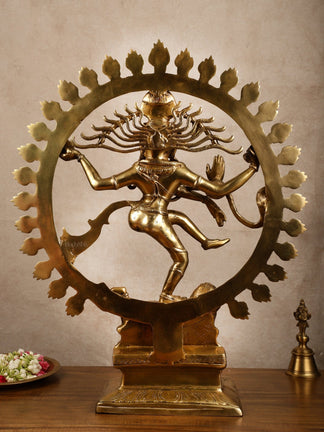 Pure Brass Dancing Shiva Smiling Nataraja Sculpture | 25" | – Budhshiv.com