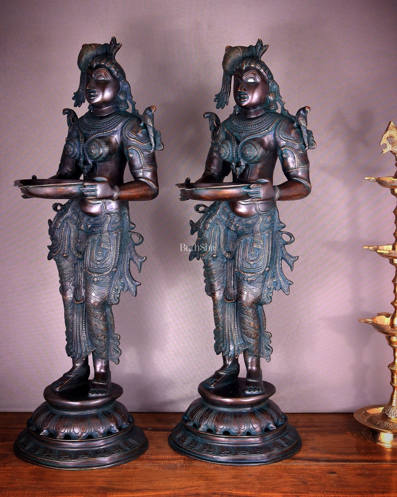 Buy Pure Brass Deep Lady Vilakku Pair 36" Traditional - Budhshiv.com