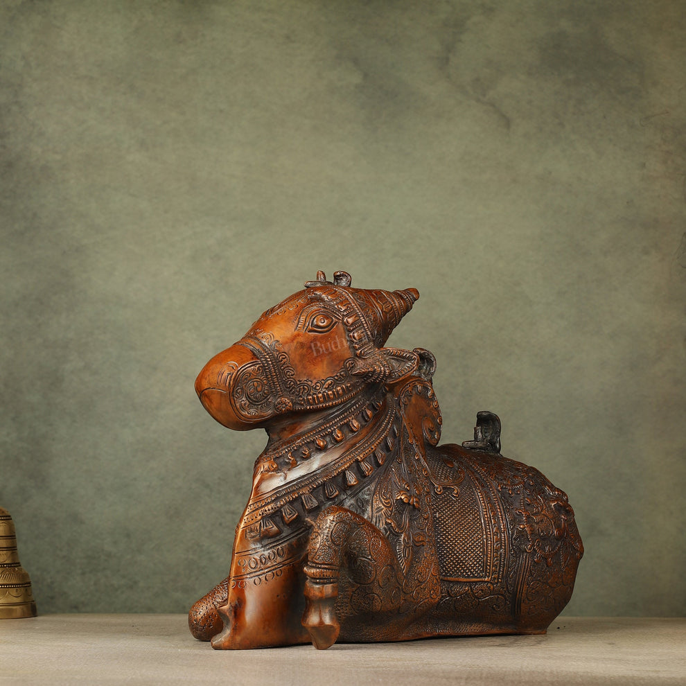 Buy Pure Brass Fully Carved Nandi Statue - 8" - Budhshiv.com