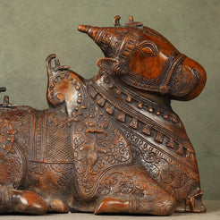Buy Pure Brass Fully Carved Nandi Statue - 8" - Budhshiv.com