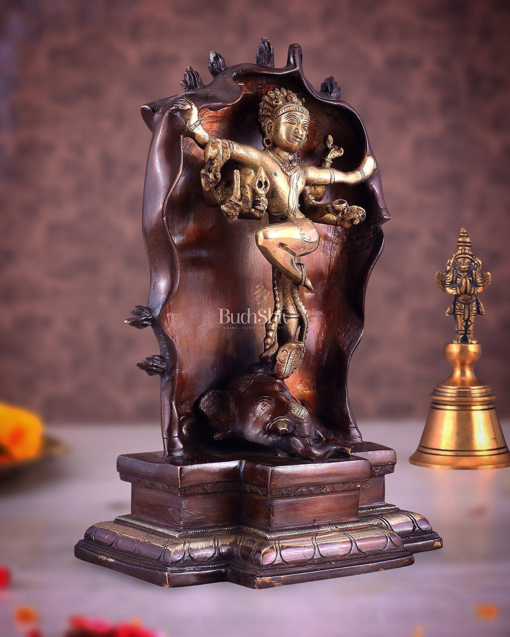 Buy Pure Brass Gajasurasamhara Shiva Idol dancing shiva Chola gold tone ...