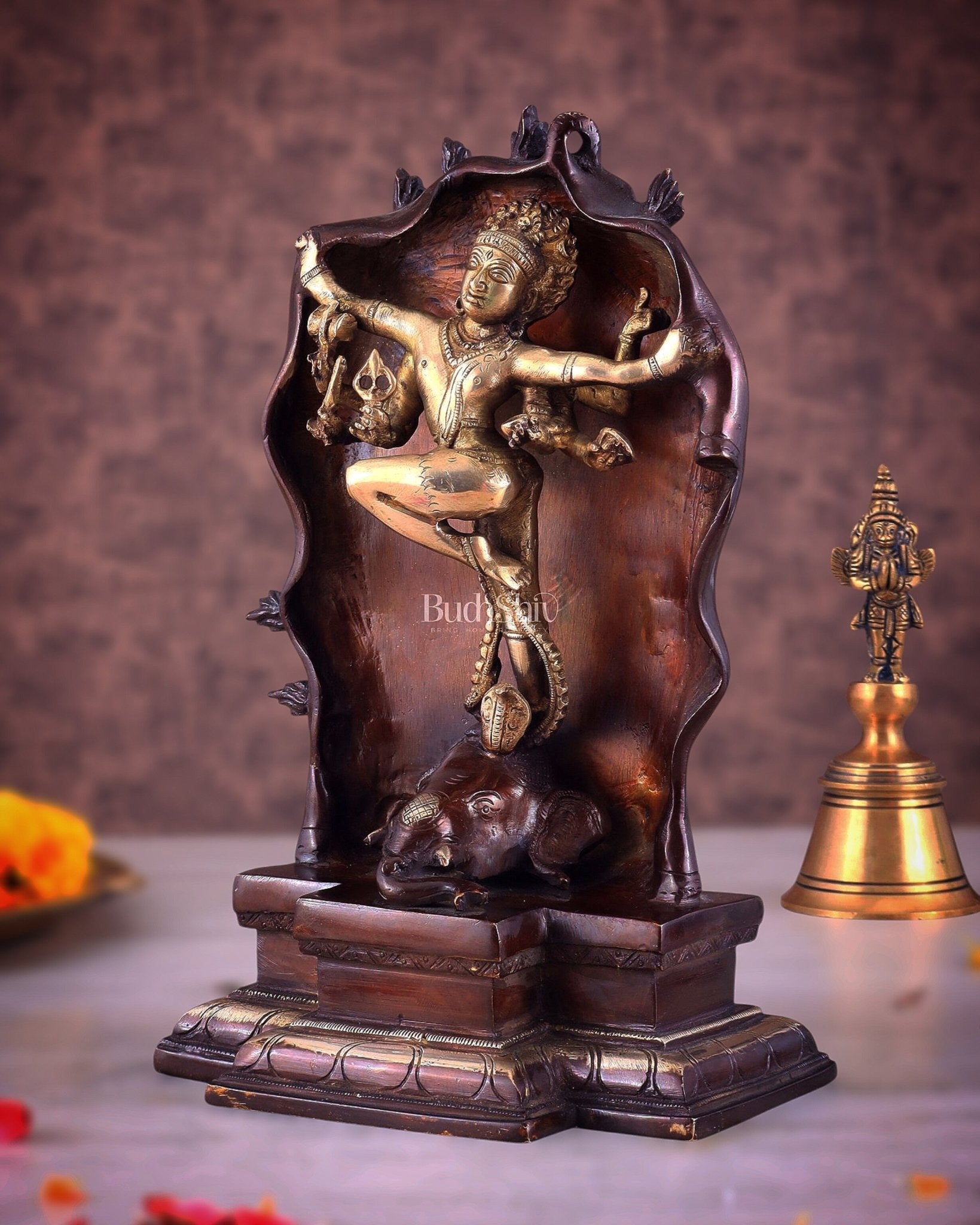 Buy Pure Brass Gajasurasamhara Shiva Idol dancing shiva Chola gold tone ...