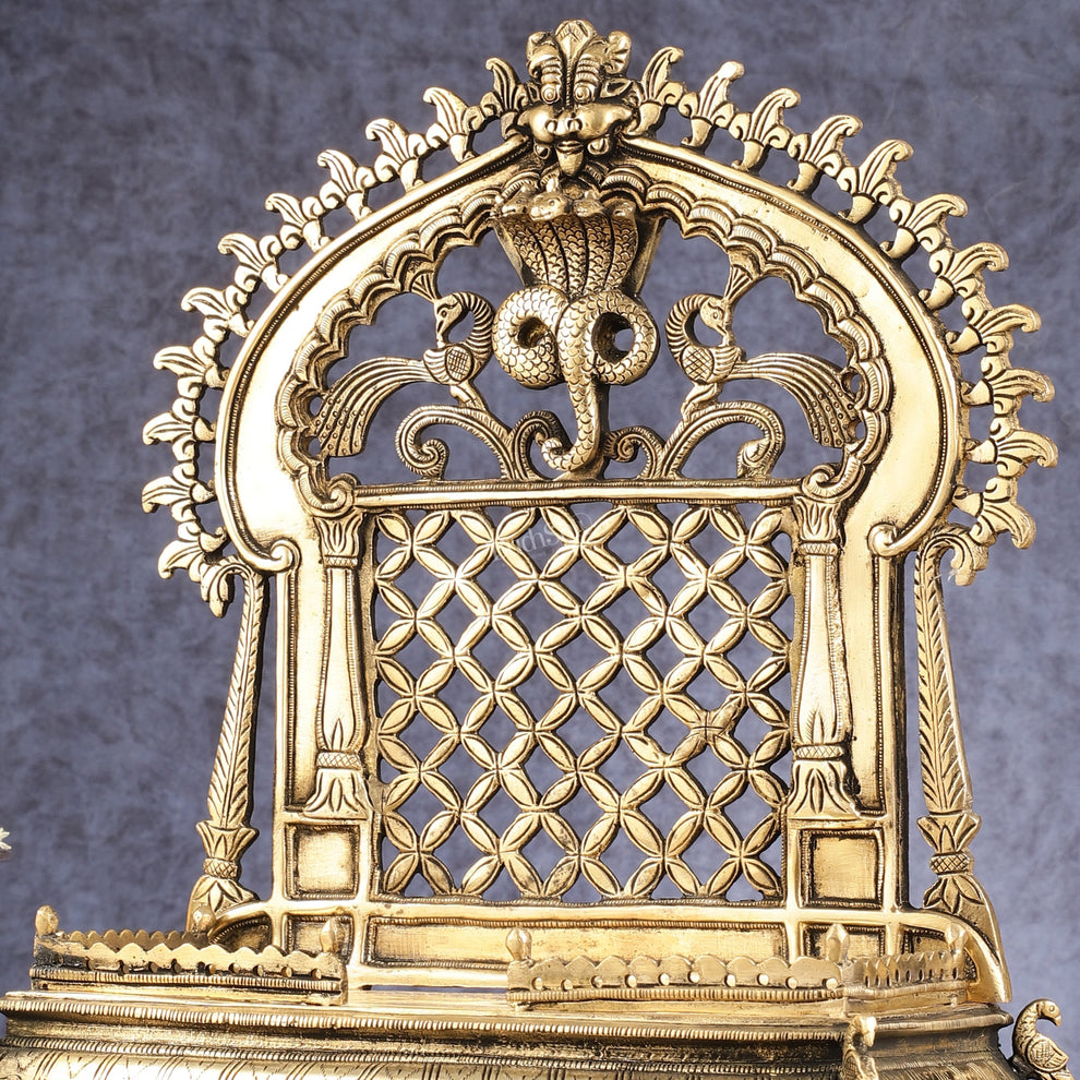 Pure Brass Handcrafted Large Singhasan for Deities - 13.5