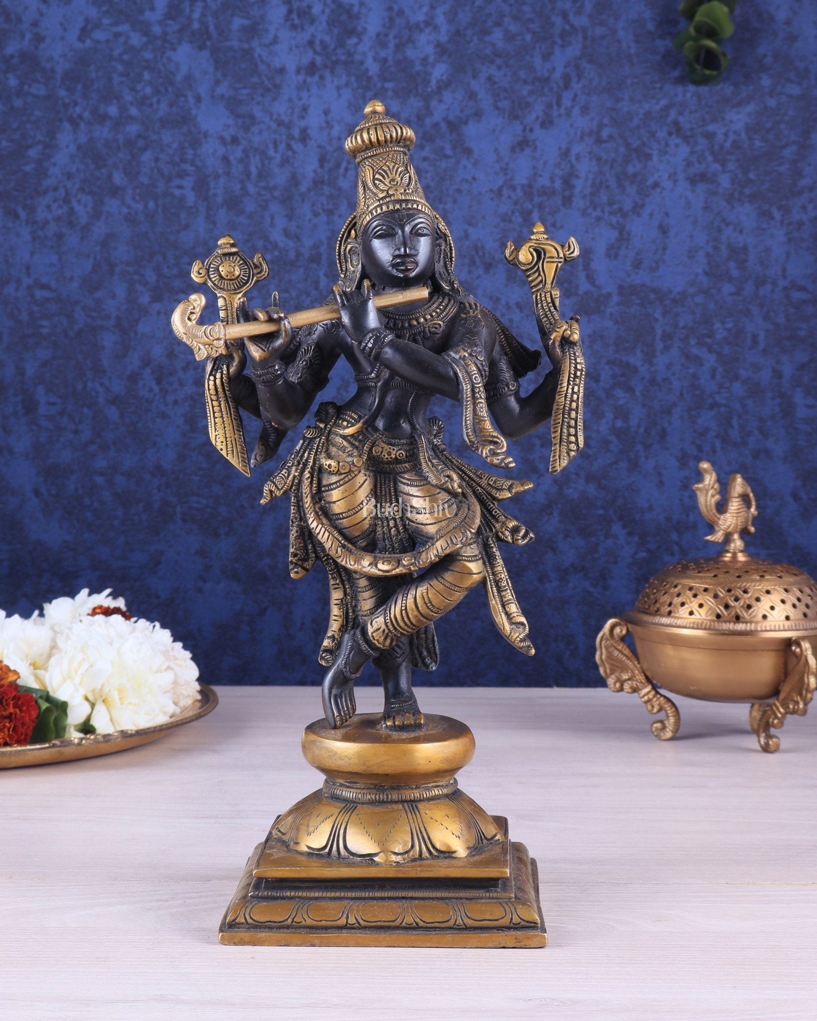Pure Brass Krishna Roopam Vishnu Sculpture - black and gold Finish | 1 ...