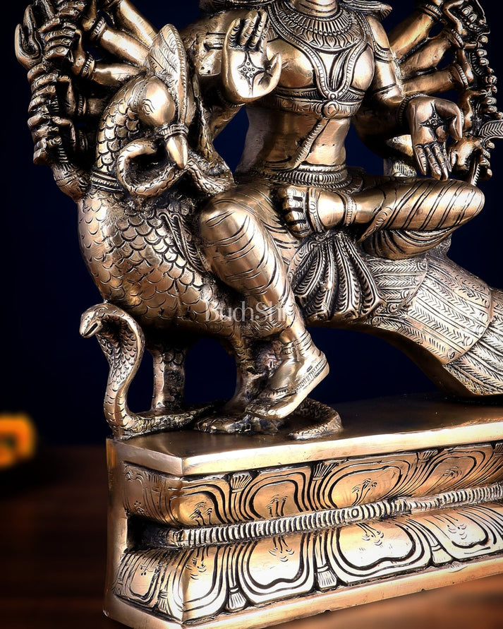 Buy Pure Brass Large Aarumugam Murugan Sitting on a Peacock – Kartikeya ...