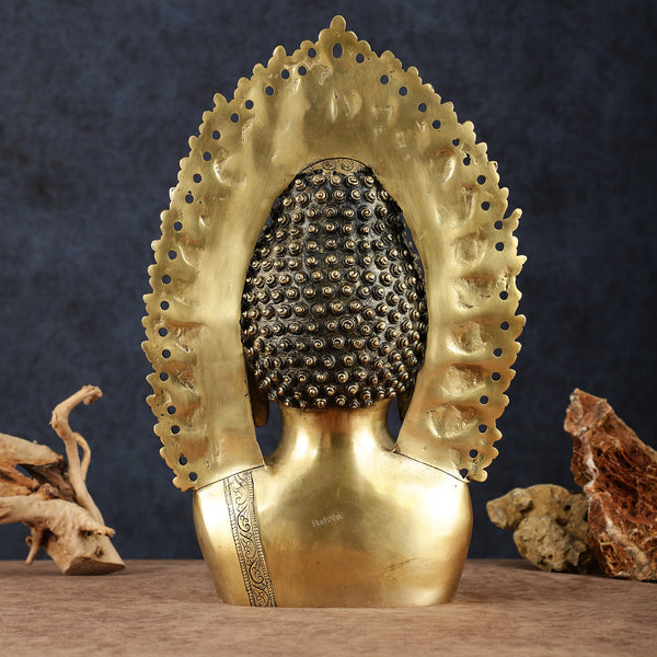 Pure Brass Large Buddha Bust Face Sculpture with Aureole Arch – 18.2 ...