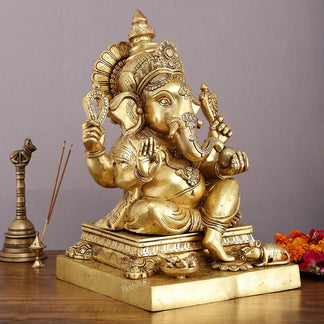Large Brass Ganesha Statue with Mooshak - 18" Grand Idol – Budhshiv.com