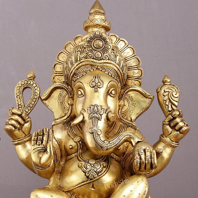 Large Brass Ganesha Statue with Mooshak - 18" Grand Idol – Budhshiv.com