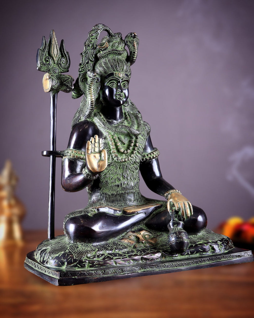 Buy Pure Brass Lord Shiva Smiling Idol with Open Eyes 15" black green ...