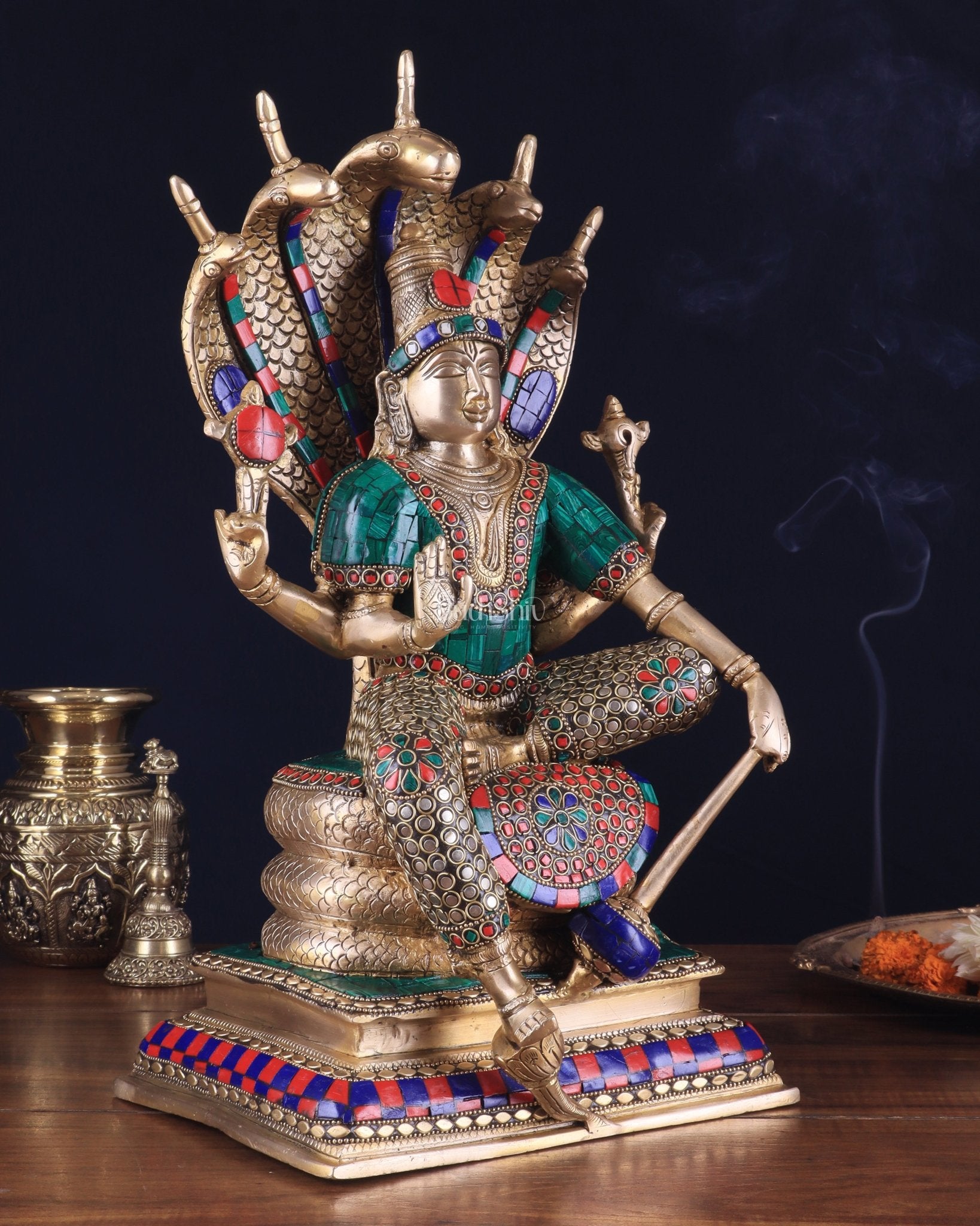 Buy Pure Brass Lord Vishnu statue Sitting Under Sheshanaaga | 11 Inch ...