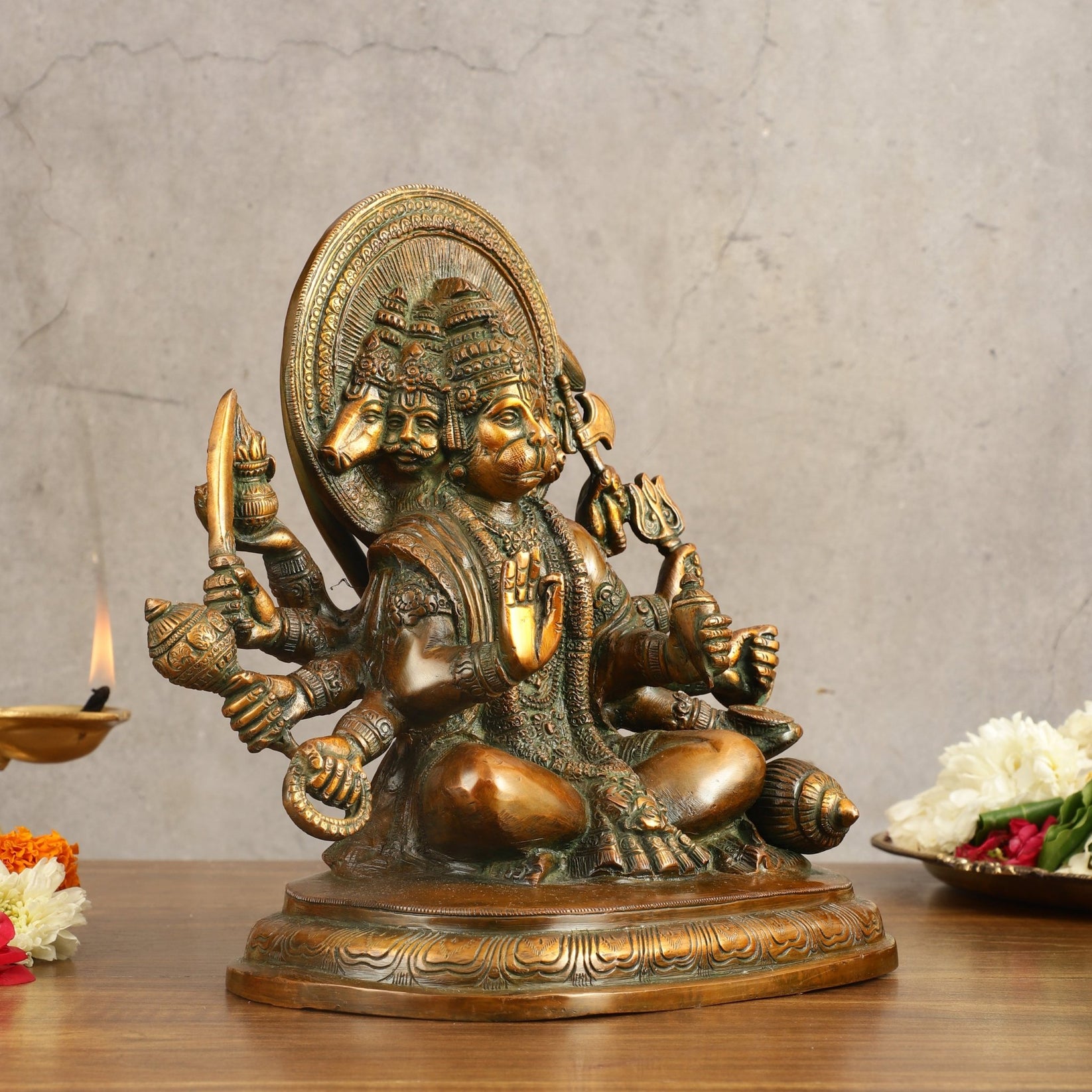 Pure Brass Panchmukhi Hanuman Statue with Crossed Legs 9.5 inch ...
