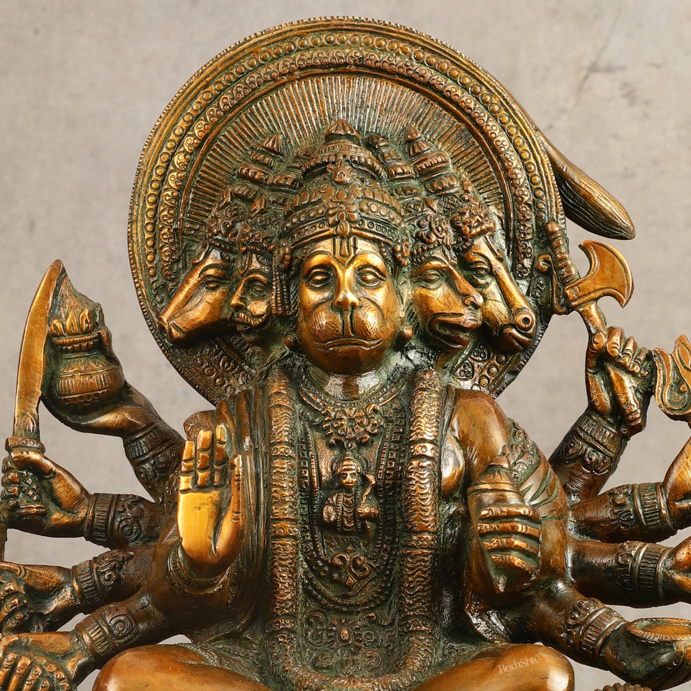 Pure Brass Panchmukhi Hanuman Statue with Crossed Legs 9.5 inch ...