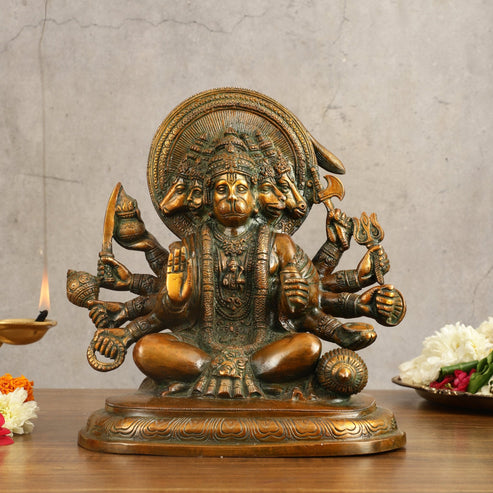 Pure Brass Panchmukhi Hanuman Statue with Crossed Legs 9.5 inch ...