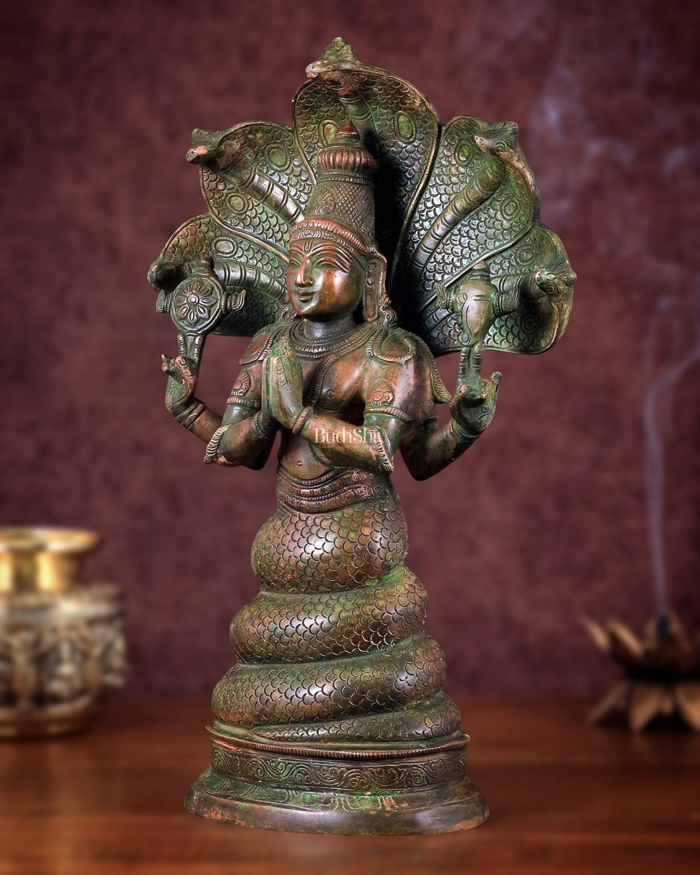 Buy Pure Brass Patanjali Statue 15" green patina - Budhshiv.com