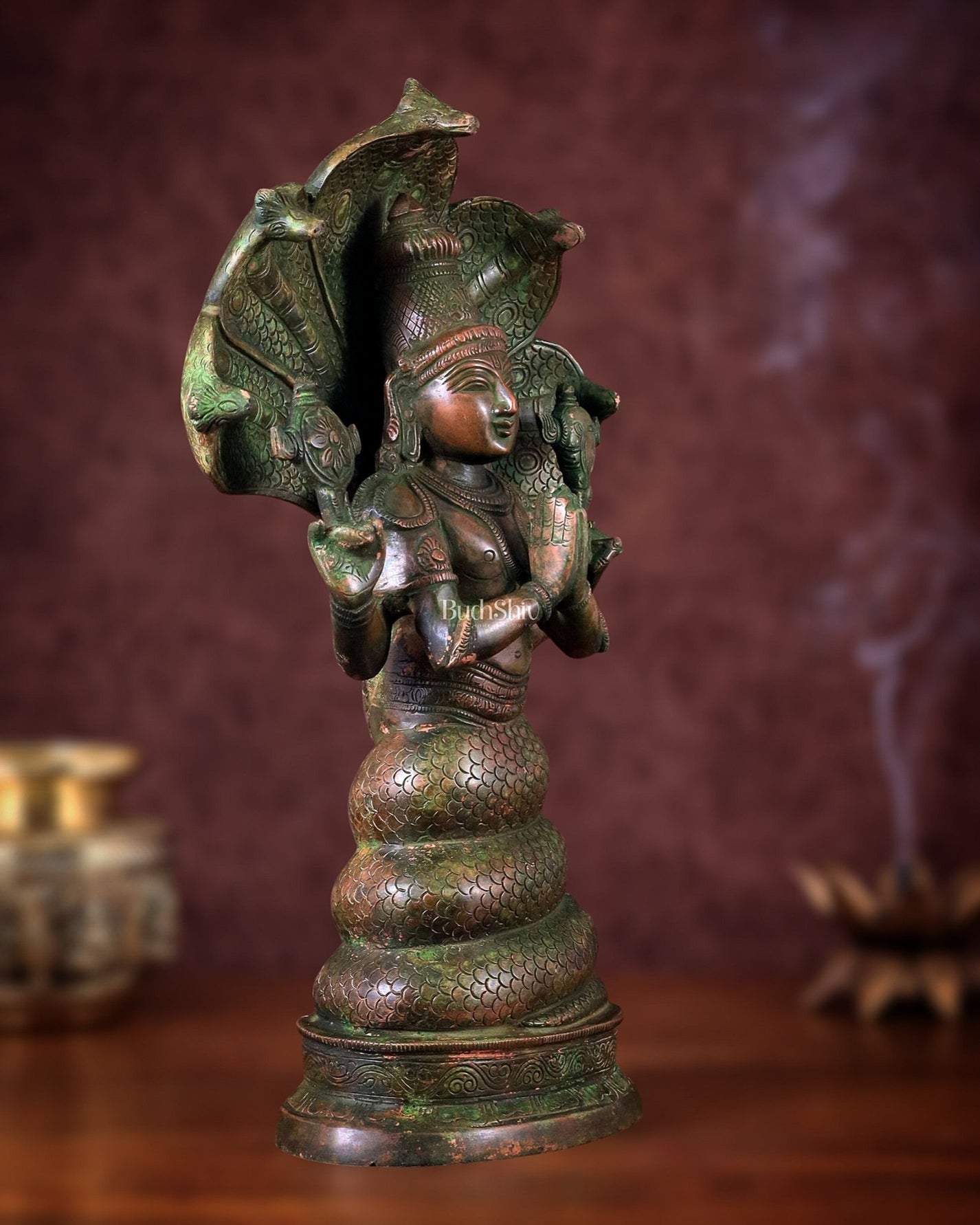 Buy Pure Brass Patanjali Statue 15" green patina - Budhshiv.com