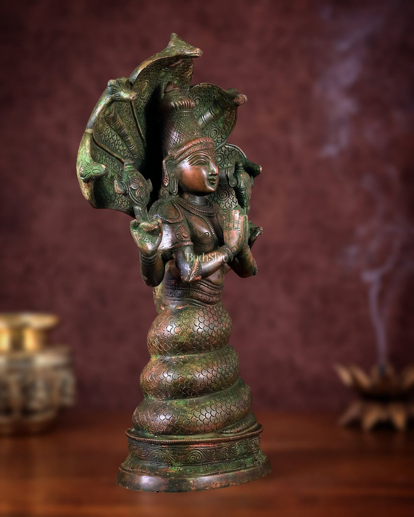 Buy Pure Brass Patanjali Statue 15" green patina - Budhshiv.com
