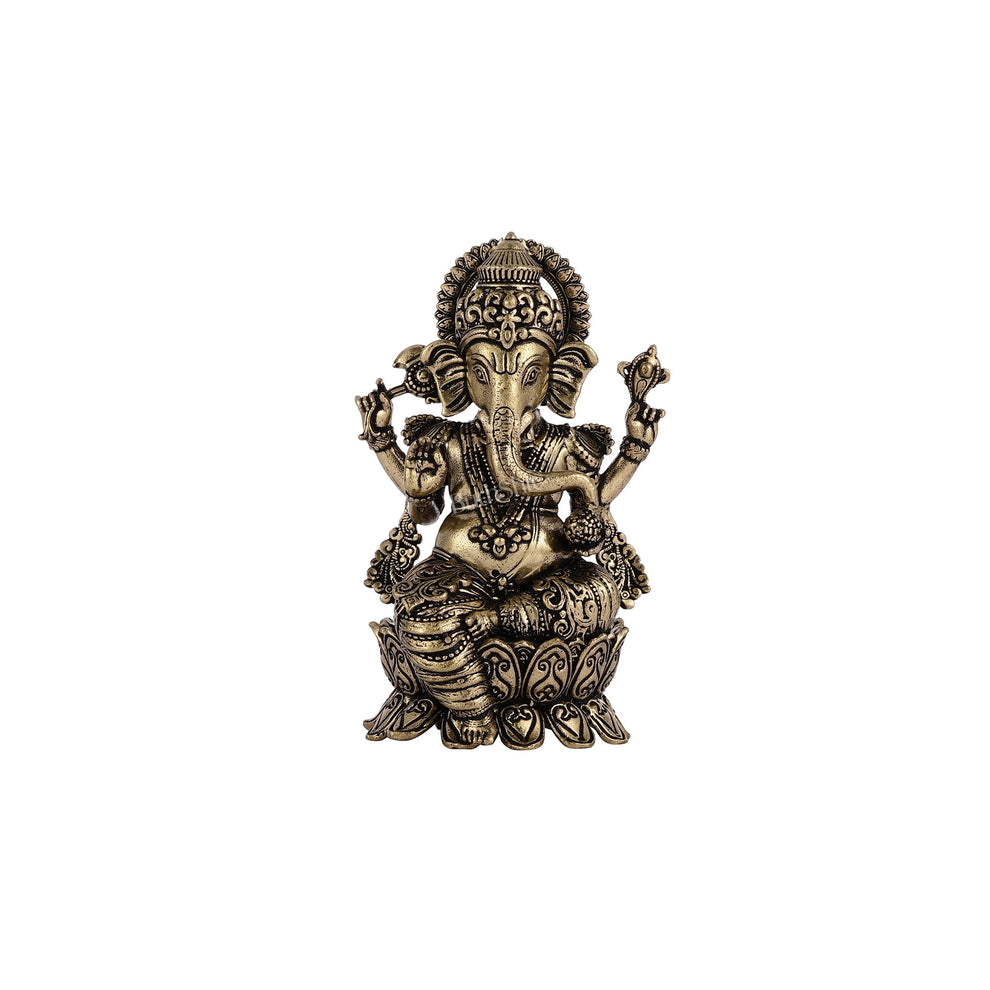 Brass Small Ganesha Idol - Intricate Design 4 inch – Budhshiv.com
