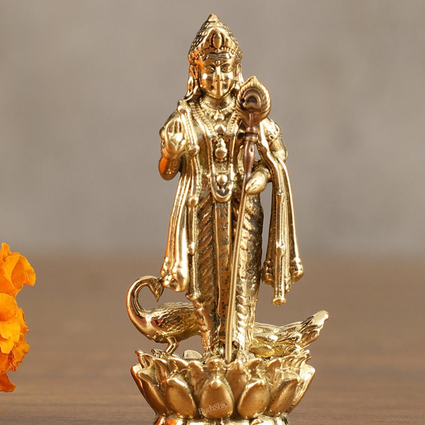 Buy Pure Brass Small Murugan Idol - 2.5 in Height - Budhshiv.com
