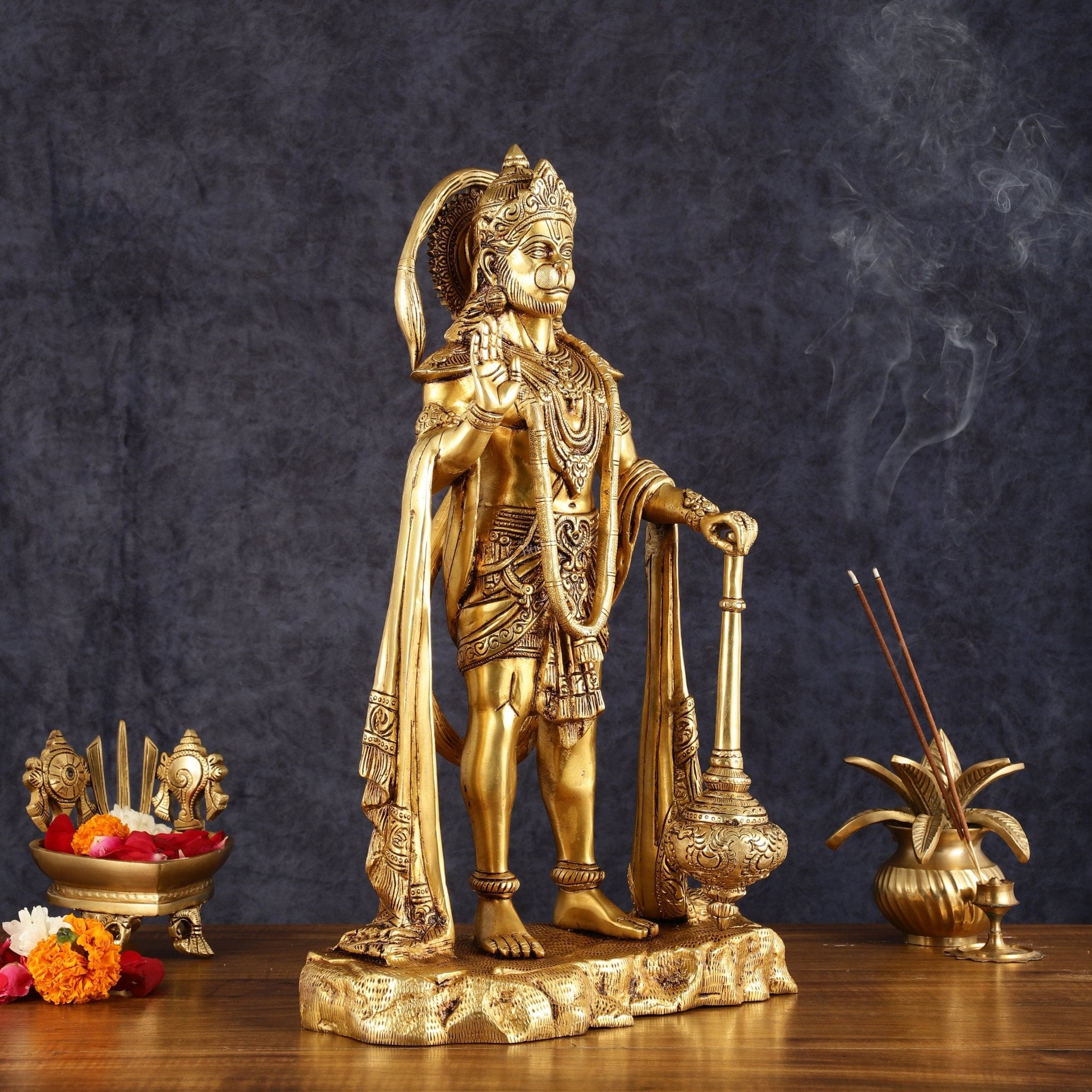 Buy Pure Brass Standing Hanuman Statue - 18" | Symbol of Strength ...