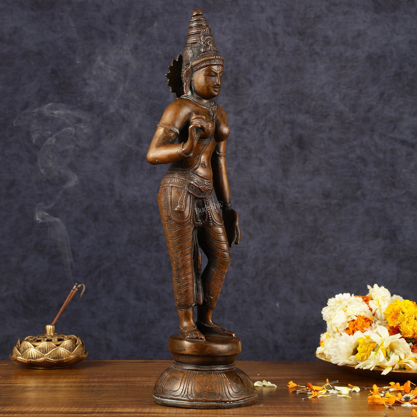 Brass Standing Uma Parvati Idol - Chola Finish 18 inch – Budhshiv.com