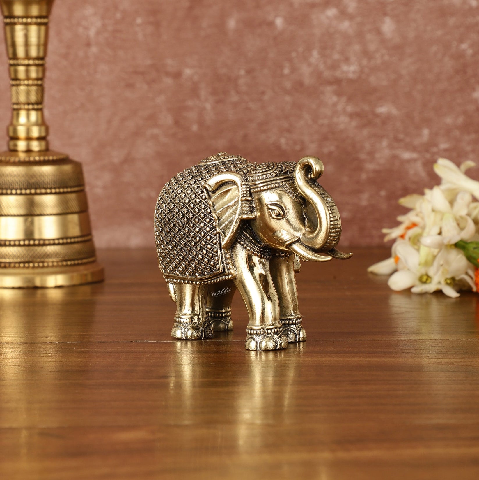 Brass Superfine Intricate Elephant Showpiece - 3" Tall - Budhshiv.com